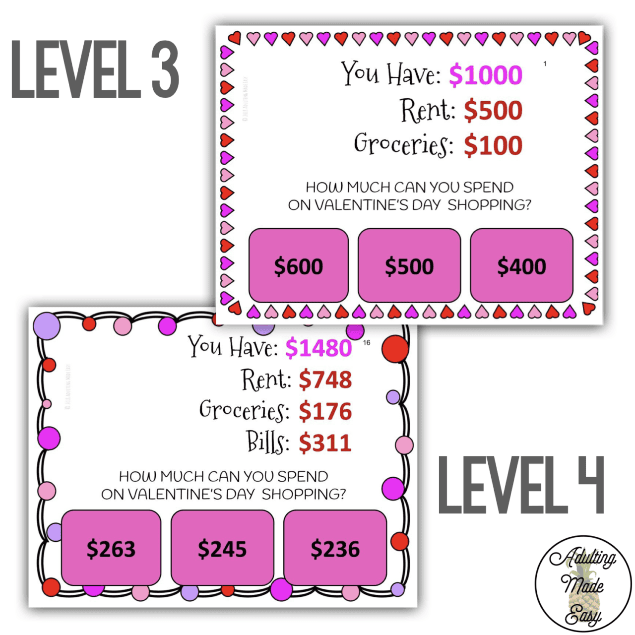 Valentines Day Budgeting Digital Task Cards