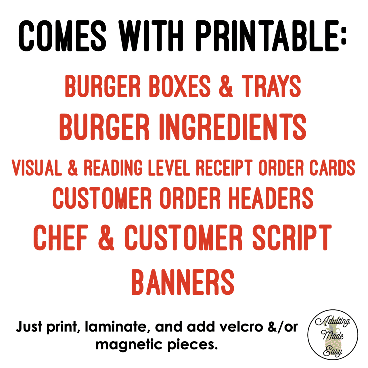 Burger Order Vocational Task Box Activity