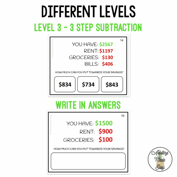 Budget for Savings Task Cards