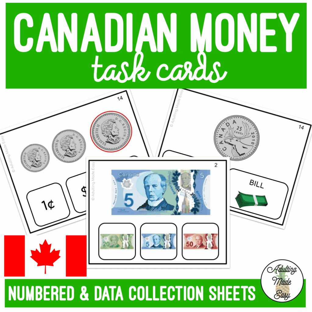 Canadian Money Names & Values Task Cards