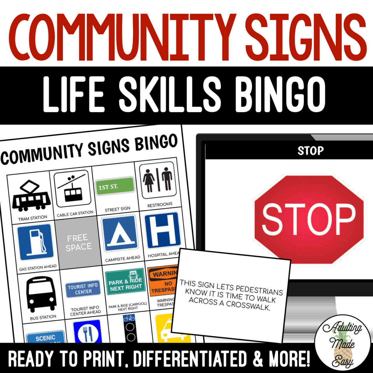 Community Signs Mobility Training BINGO Game