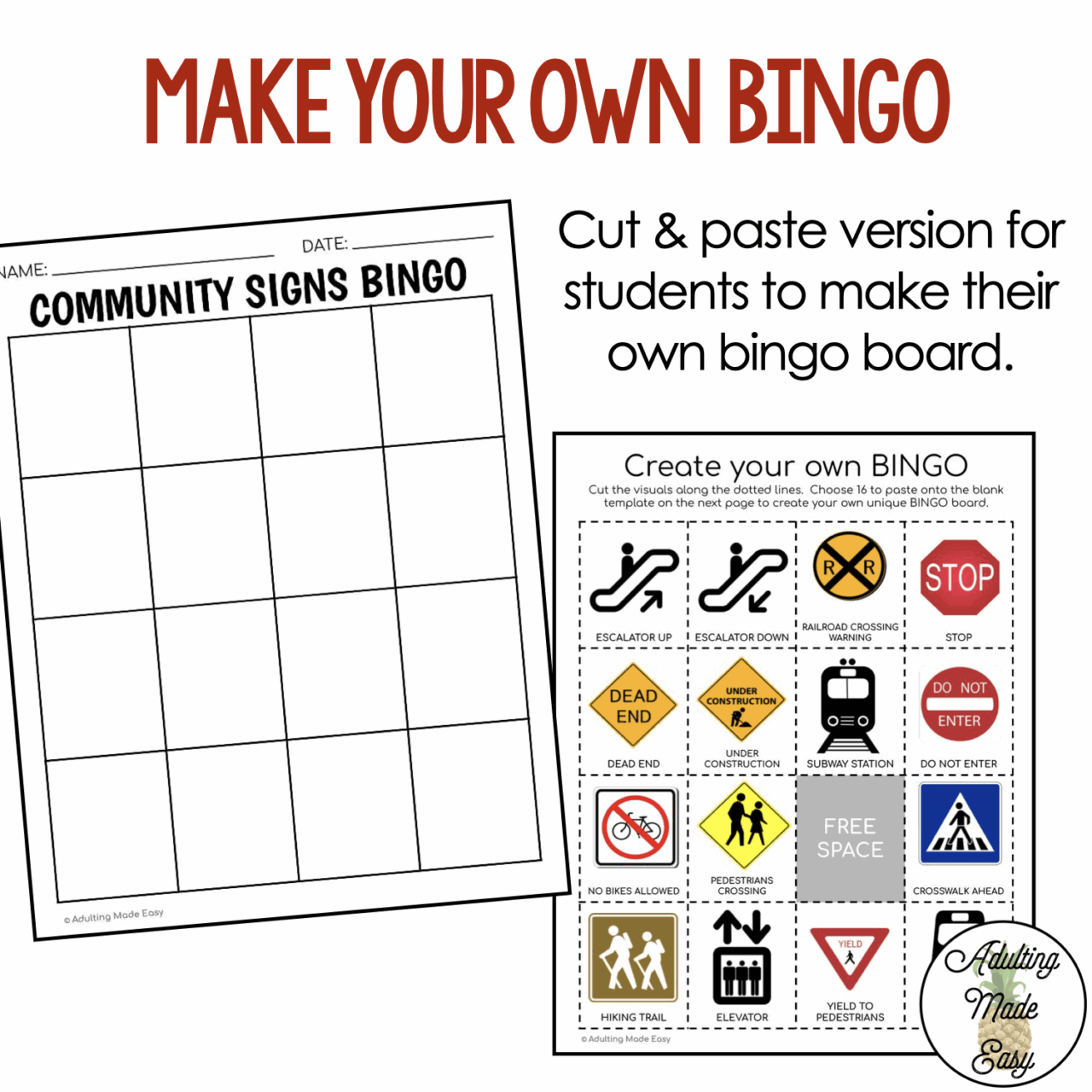 Community Signs Mobility Training BINGO Game