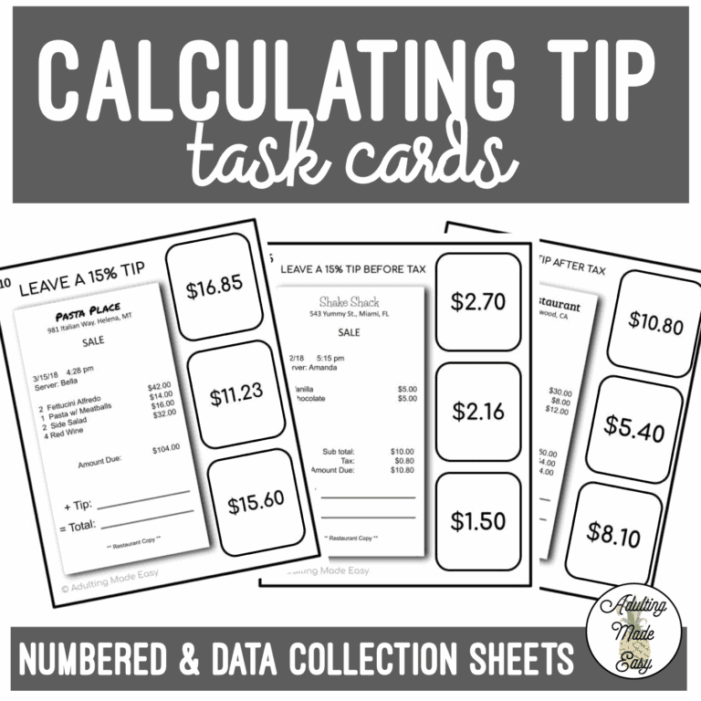 Calculating Tip Task Cards