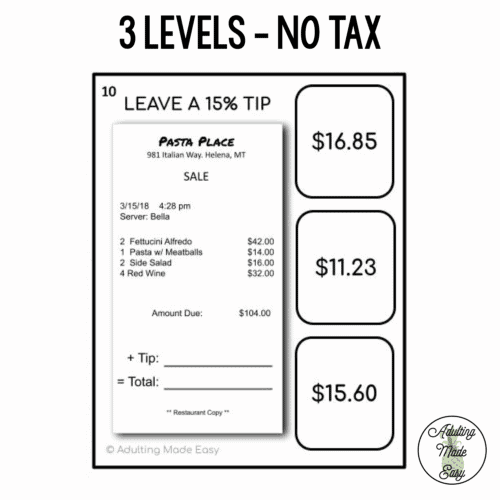 Calculating Tip Task Cards