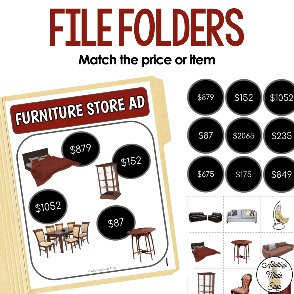 Simple Furniture Store Ads - File Folder Activities