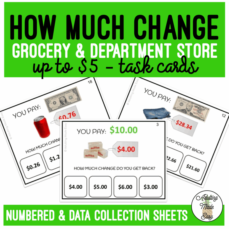How Much Change Do You Get Back? Field of 4 Task Cards