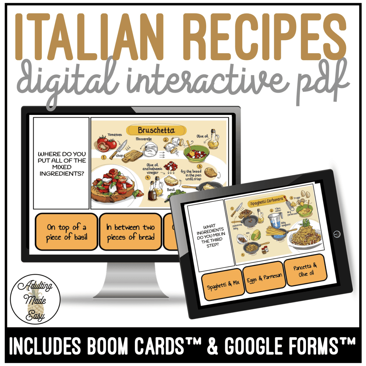 Reading Italian Recipes Digital Task Cards
