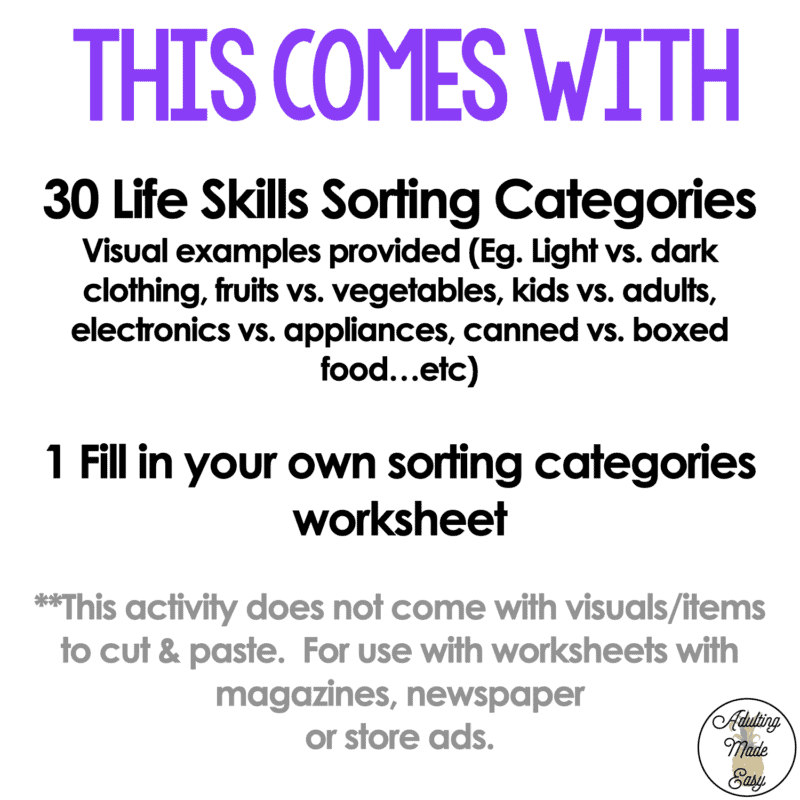 Life Skills Cut & Paste Sorting