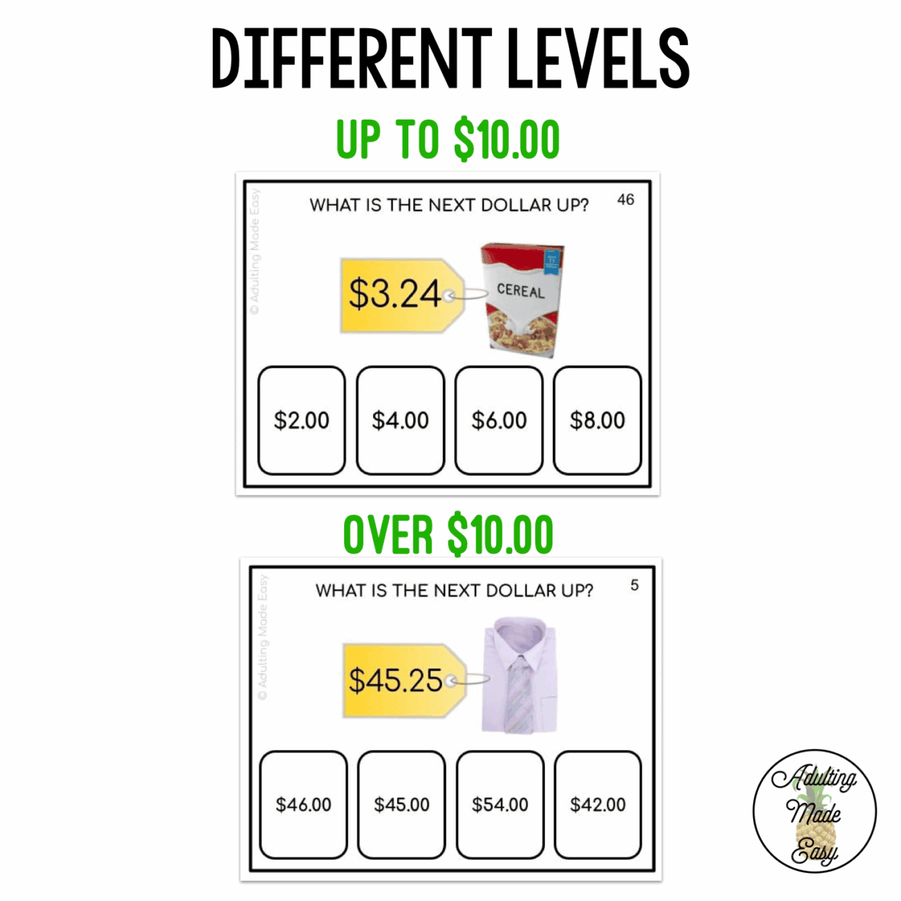 Next Dollar Up Field of 4 Task Cards