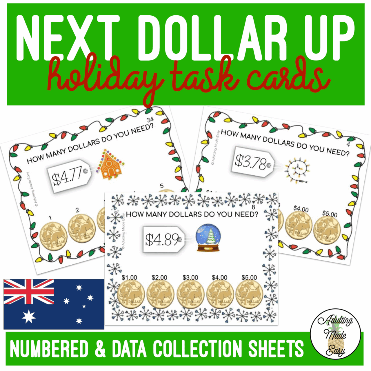 Next Dollar Up - How Many Dollars Do I Need? Holiday Task Cards ...