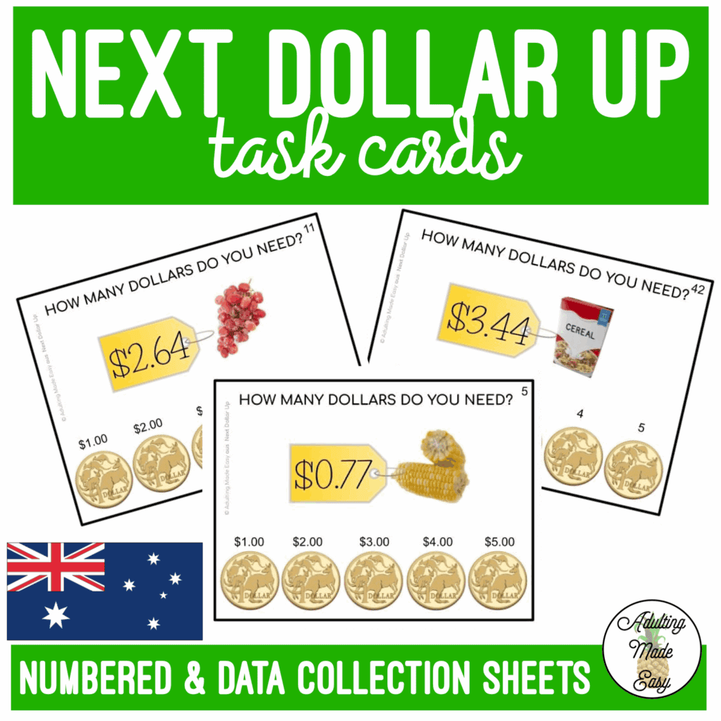 Next Dollar Up {Up to $5} Task Cards AUSTRALIAN