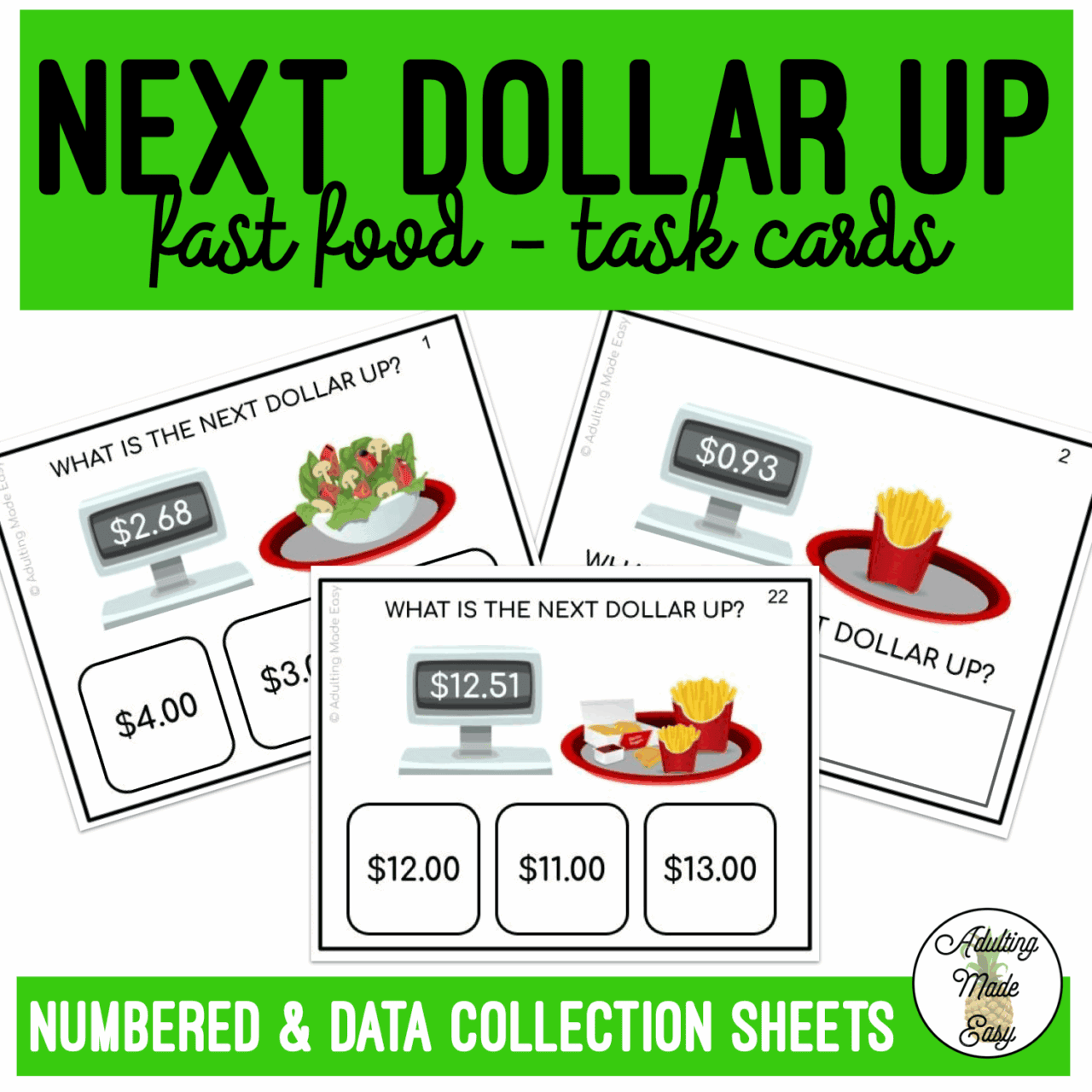 Next Dollar Up Fast Food Task Cards