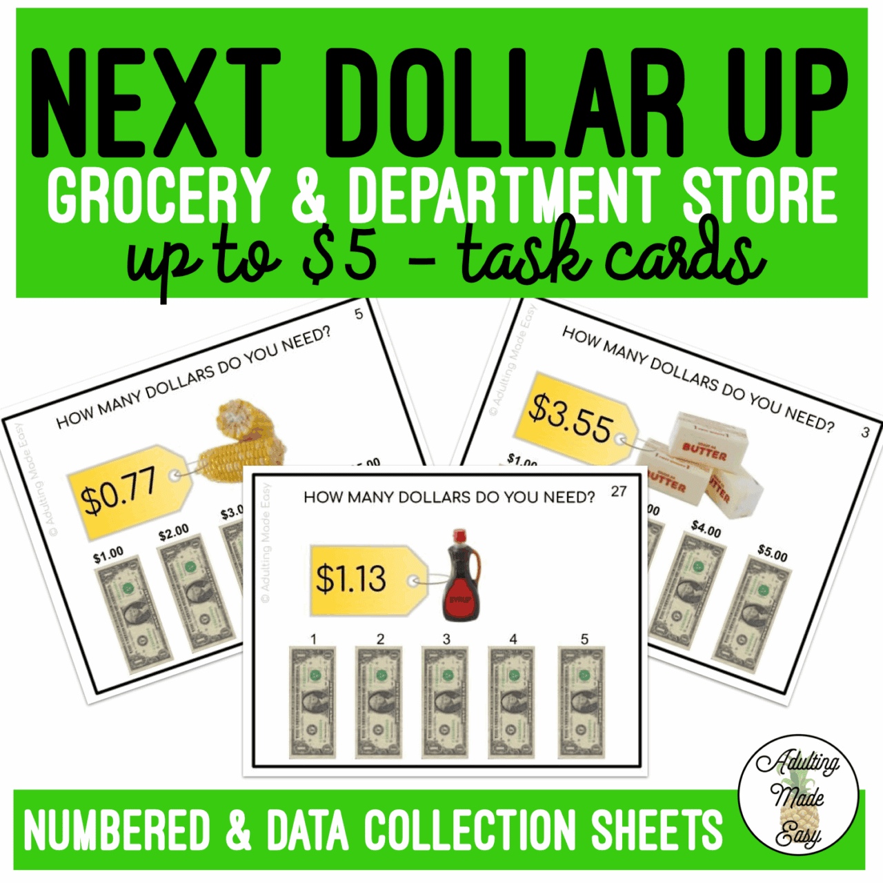 Next Dollar Up - How Many Dollars Do I Need? Task Cards