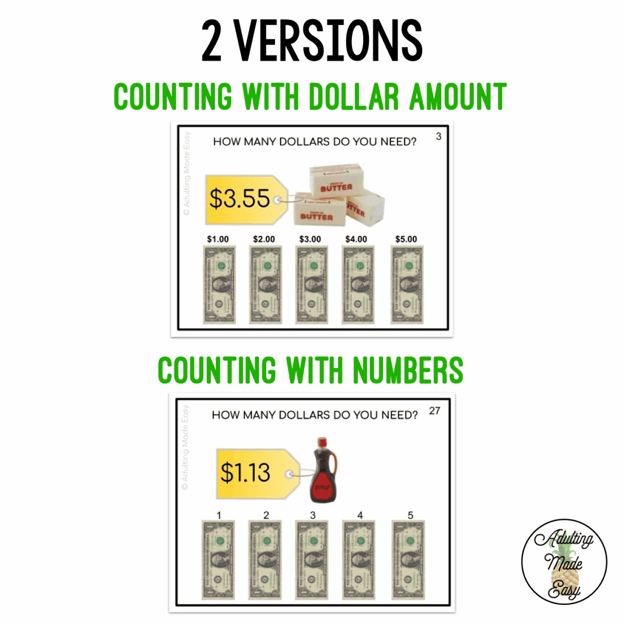 Next Dollar Up - How Many Dollars Do I Need? Task Cards