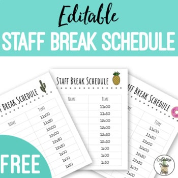 Editable Staff Break Schedule