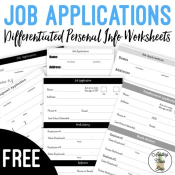 Differentiated Job Application Worksheets