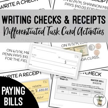 Writing Checks & Receipts Task Card Activity Life Skills