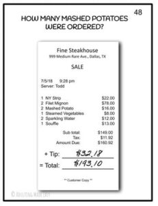 Reading Restaurant Receipts Task Cards