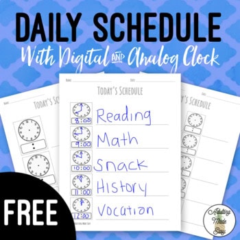 Student Daily Schedule with Digital & Analog Clocks