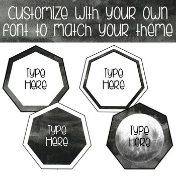 EDITABLE Heptagon Labels - Black Watercolor Theme