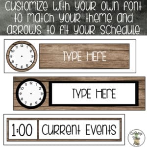 EDITABLE Schedule Labels with Clock - Wood Theme