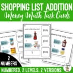 Shopping List Addition (2 numbers) Task Cards