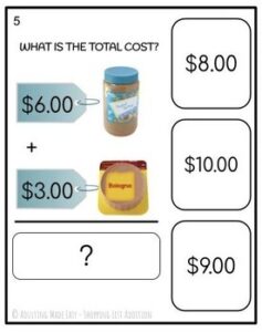 Shopping List Addition (2 numbers) Task Cards