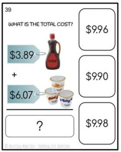 Shopping List Addition (2 numbers) Task Cards
