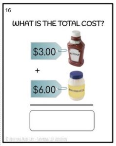 Shopping List Addition (2 numbers) Task Cards
