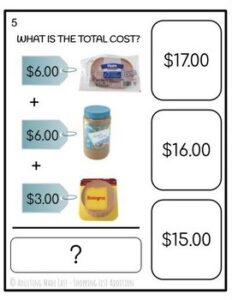 Shopping List Addition (3 numbers) Task Cards