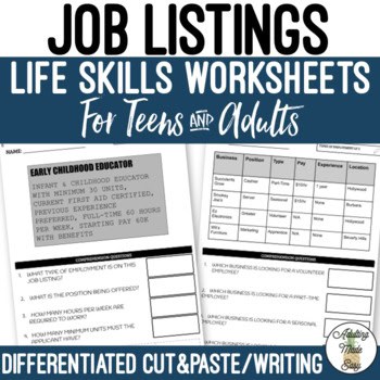 Job Listings Worksheets Distance Learning