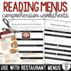 Reading Menus Comprehension Worksheets