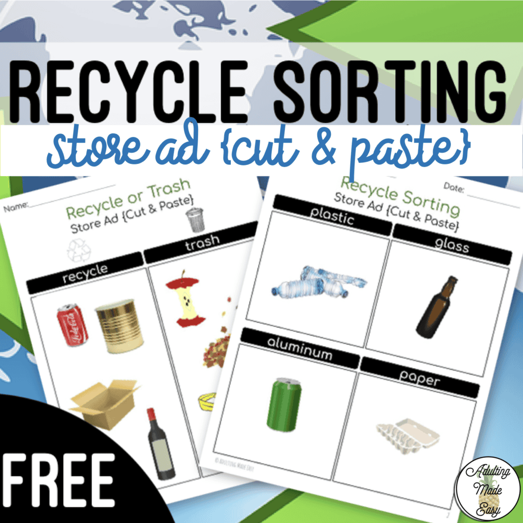 Recycle Sorting - Store Ad (Cut & Paste) Worksheets FREEBIE