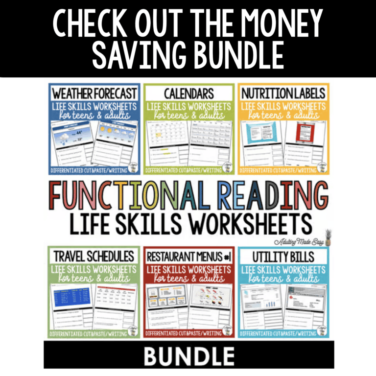 Functional Reading Life Skills Worksheets FREEBIE