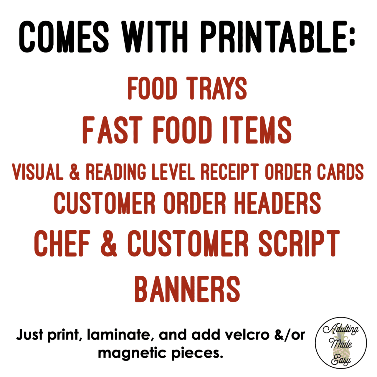 Fast Food Order Interactive Bulletin Board Work Task