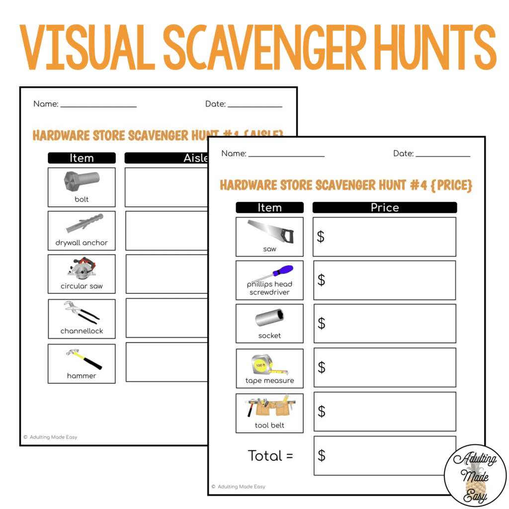 Hardware Store CBI Scavenger Hunt Activities