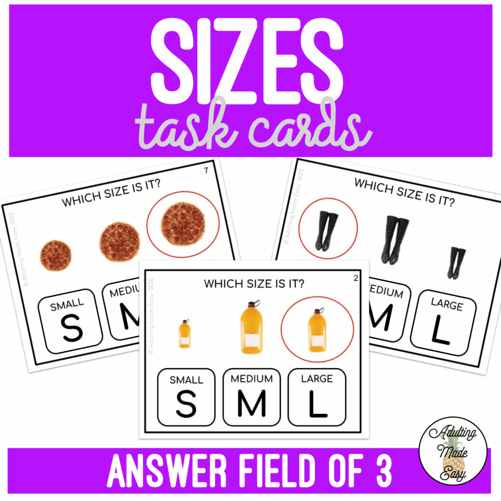 Sizes - Small Medium Large Field of 3 Task Cards