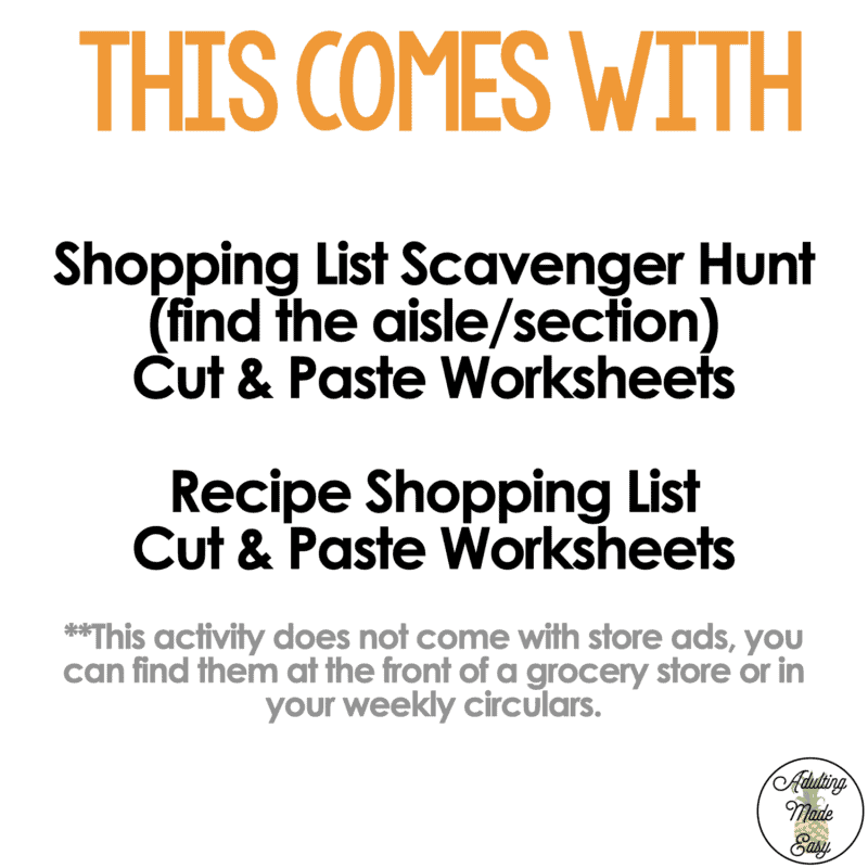 Shopping List & CBI - Store Ad {Cut & Paste} Worksheets