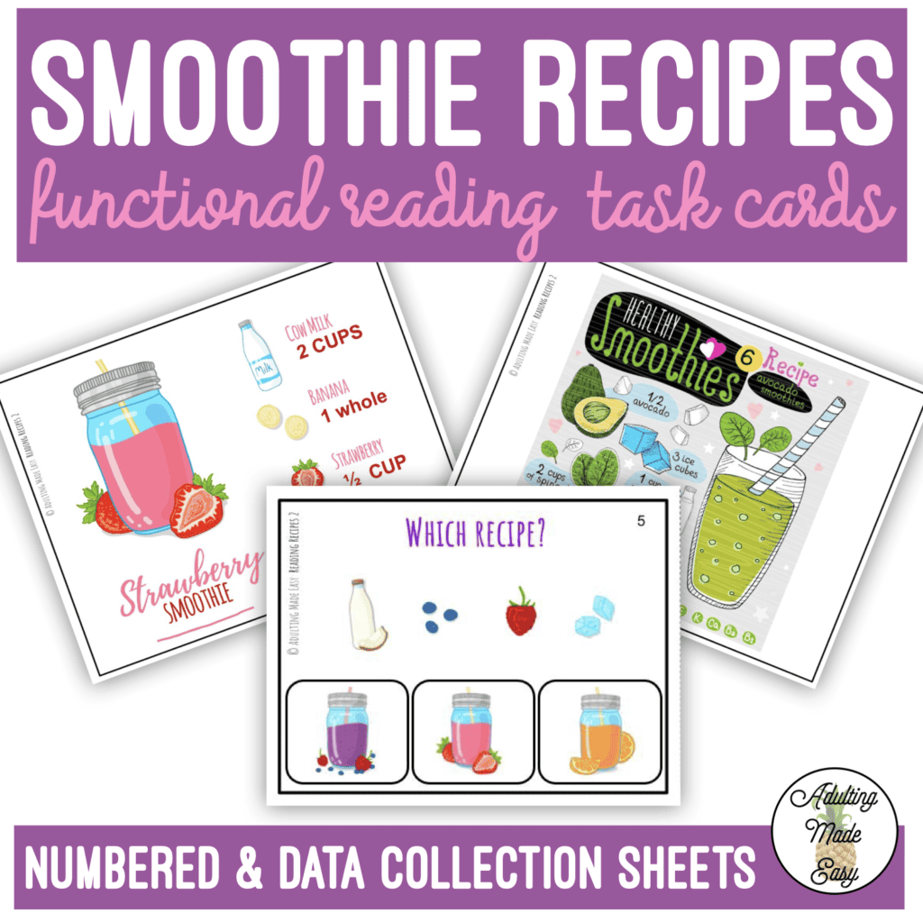 Reading Smoothie Recipes Task Cards