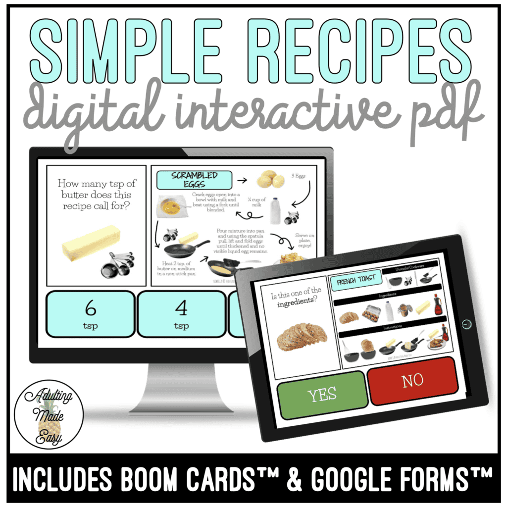Reading Simple Recipes Digital Task Cards
