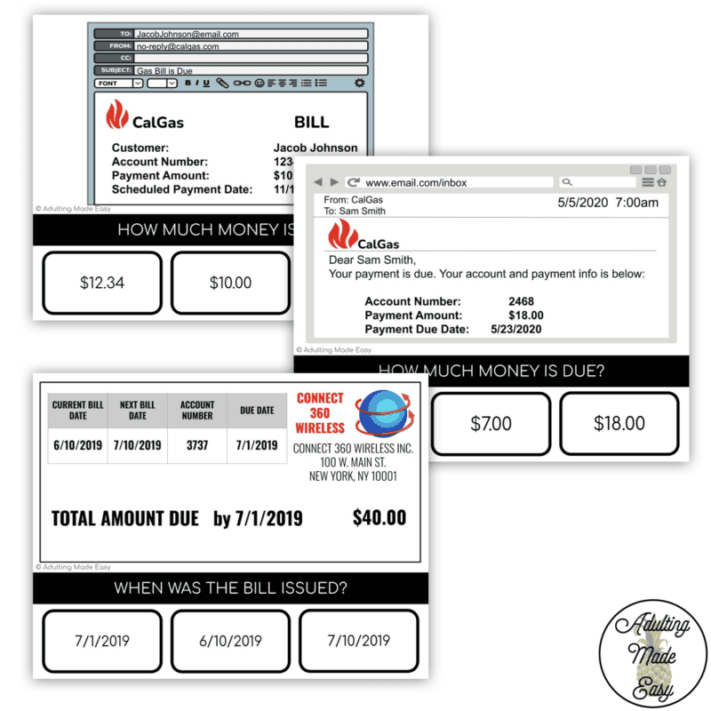 Reading Utility Bills Digital Task Cards