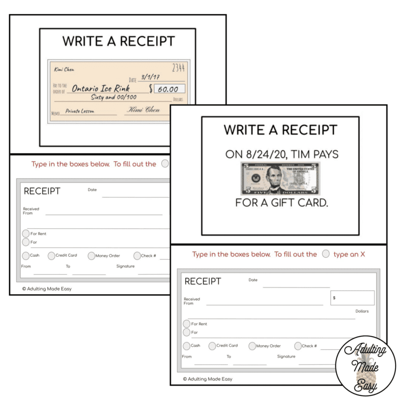 Writing Checks & Receipts Worksheets and Google Slides