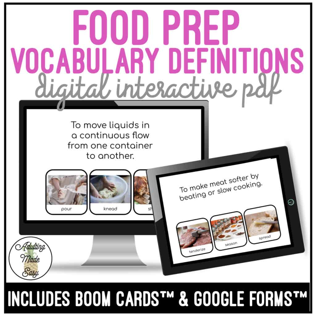 Which Food Prep Vocabulary Digital Task Cards