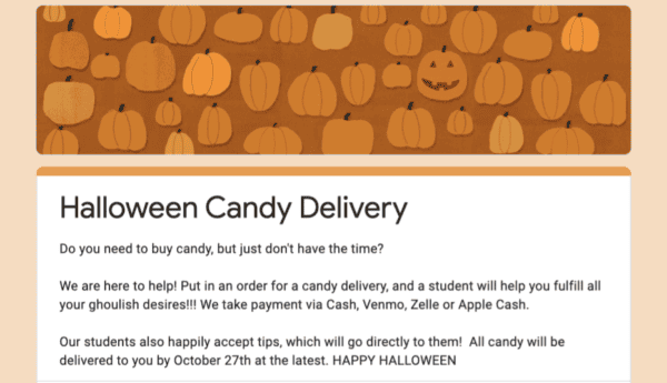 Classroom Student Business: Halloween Candy Delivery