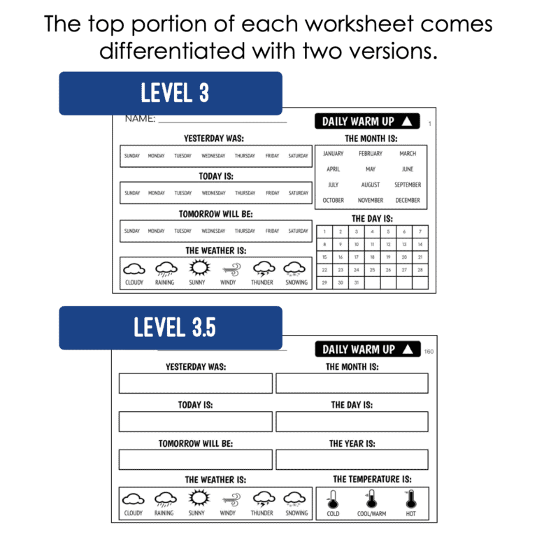 Life Skills Daily Warm Up Worksheets Level 3
