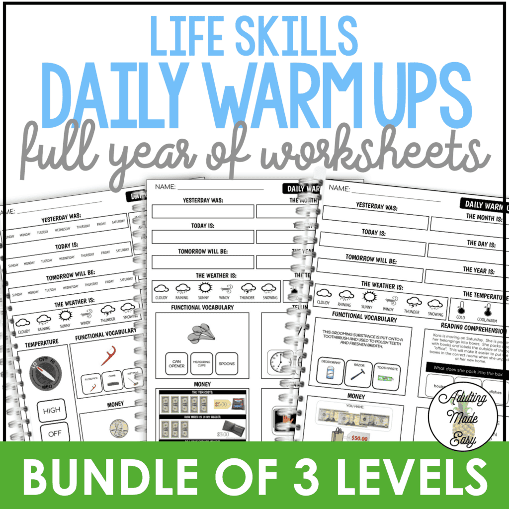Life Skills Daily Warm Up Worksheets BUNDLE