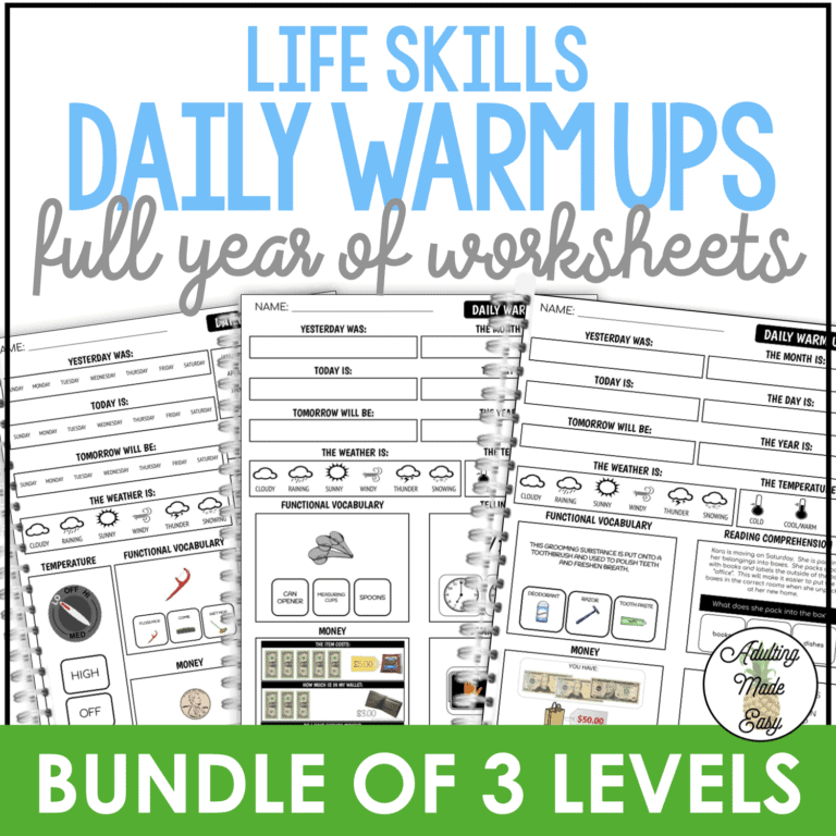 Life Skills Daily Warm Up Worksheets BUNDLE