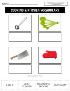 Cooking/Kitchen Functional Vocabulary - Cut & Paste Worksheets
