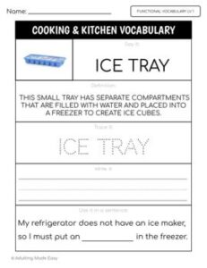 Cooking & Kitchen Functional Vocabulary LEVEL 1 Worksheets