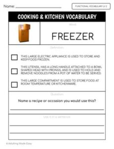 Cooking & Kitchen Functional Vocabulary LEVEL 2 Worksheets
